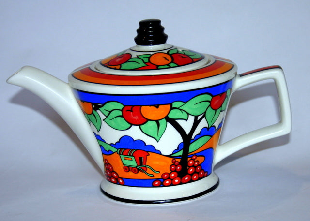 Gypsy Caravan teapot shades of Clarice Cliff Saddlers – TeapotWorld
